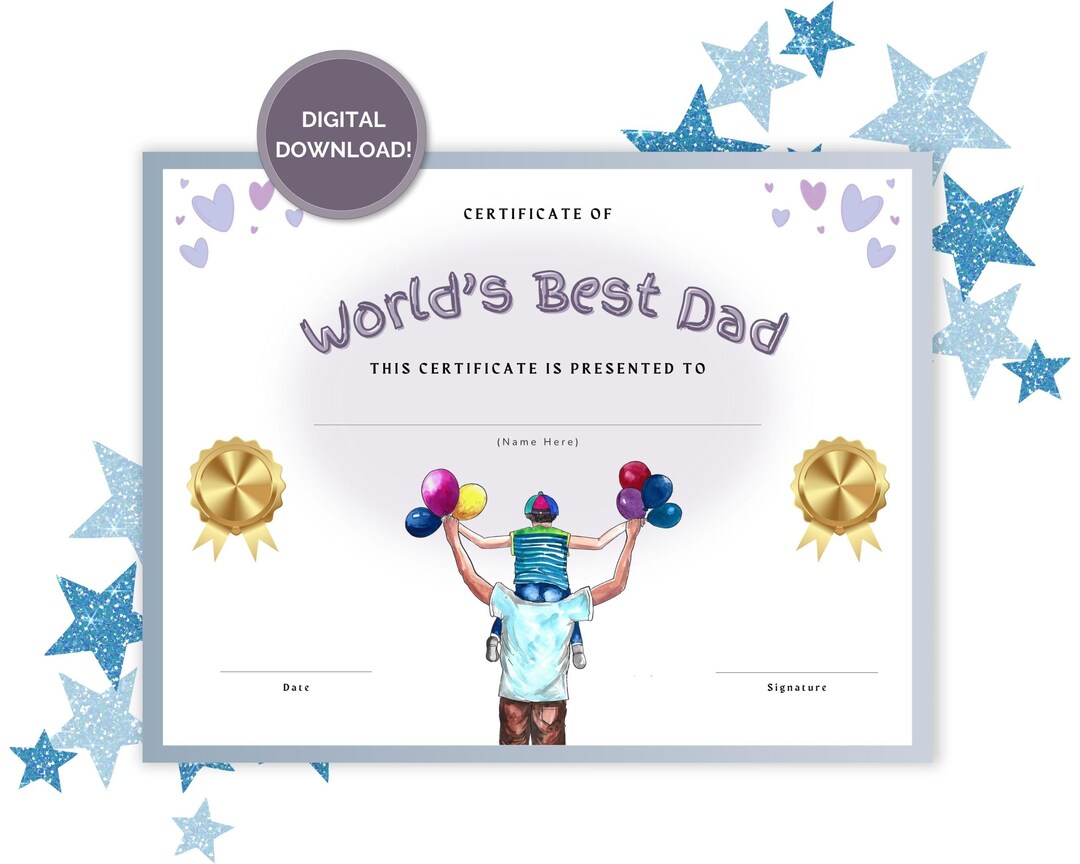 World's Best Dad Certificate, Fathers Day, Boy Dad, Coolest Dad Ever ...