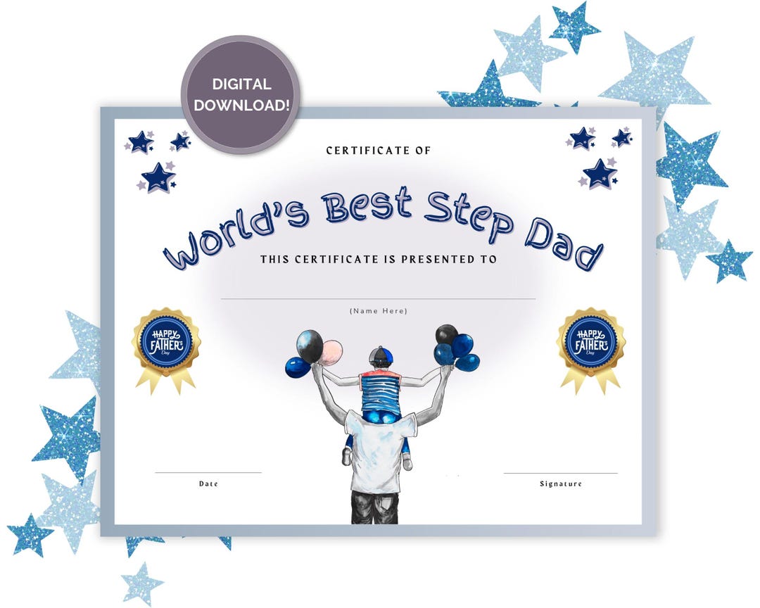 World's Best Step Dad Certificate, Fathers Day, Boy Dad, Coolest Step ...