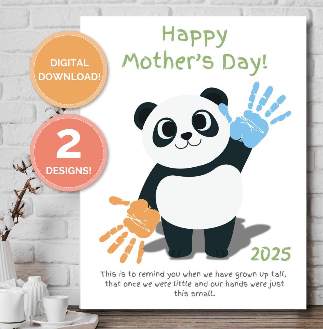 Printable Handprint Art for Mother of 2 Children, Cute Bear Mothers Day ...
