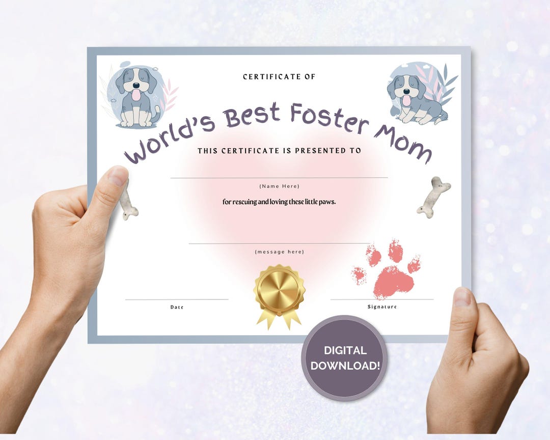Best Dog Foster Mom Certificate, World's Best Dog Mom, Best Foster Mom ...