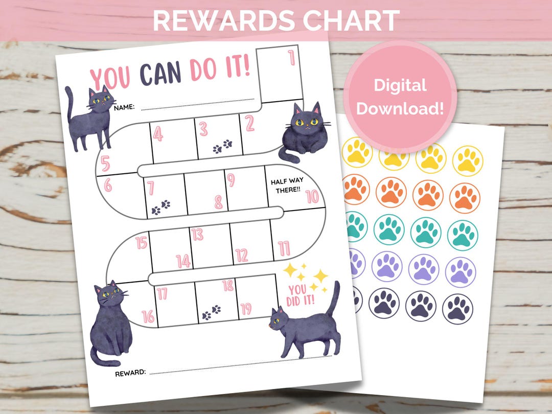 Reward Chart, Sticker Chart Toddler, Cute Black Cats , Preschool Kids ...