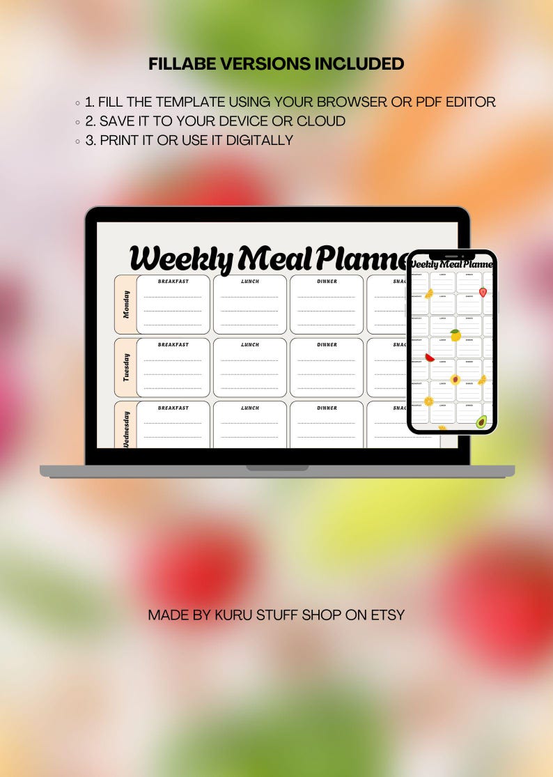 Weekly Meal Planner Printable Template, 7 Day Menu Plan, Food Planner ...