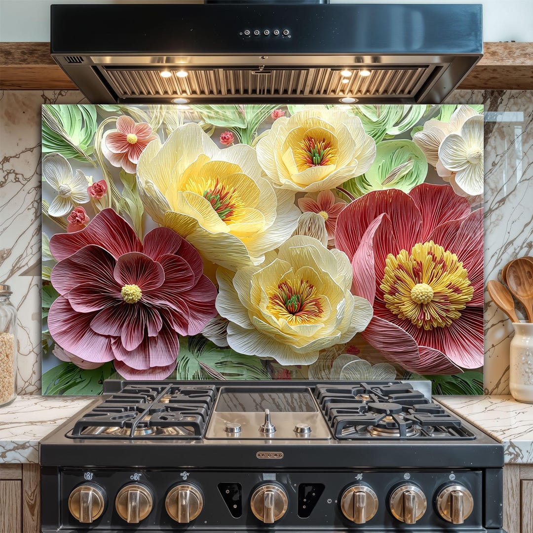 Tempered Glass Kitchen Backsplash – 8K UV Printed, Easy Clean - Etsy