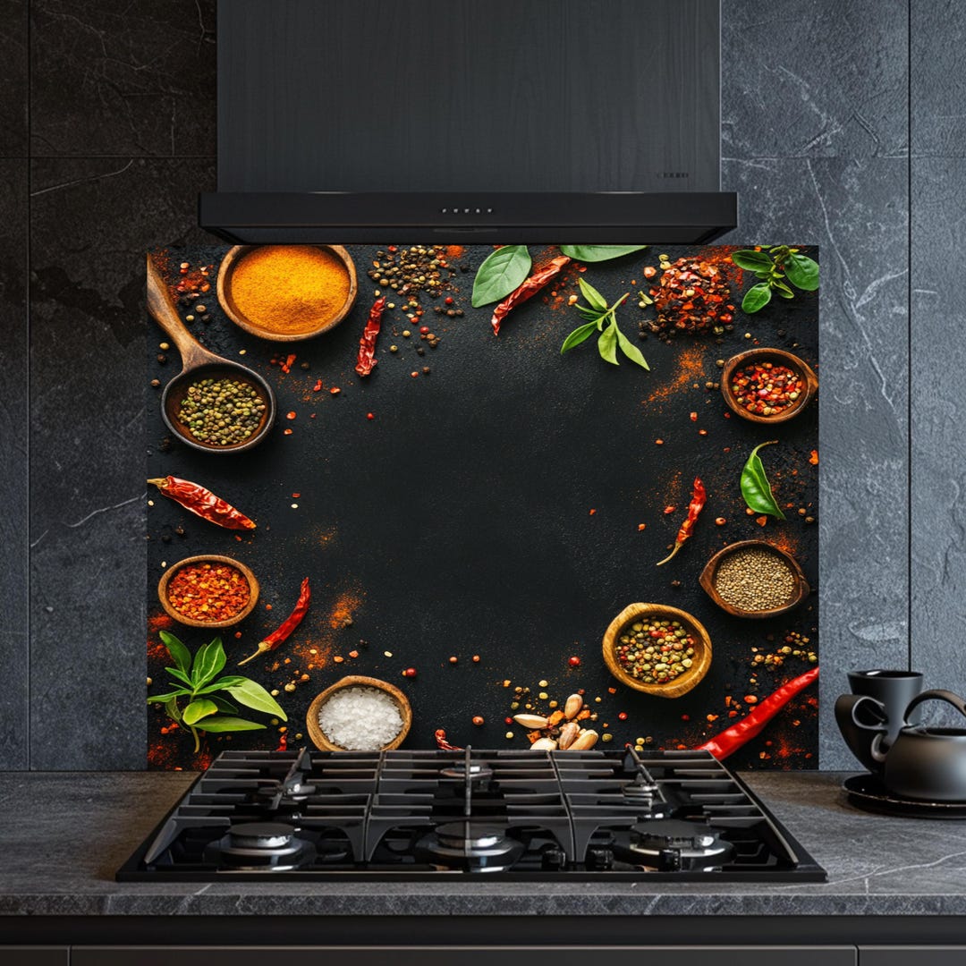 Spice Glass Backsplash, Tempered Glass Backsplash for Kitchen, Rustic ...