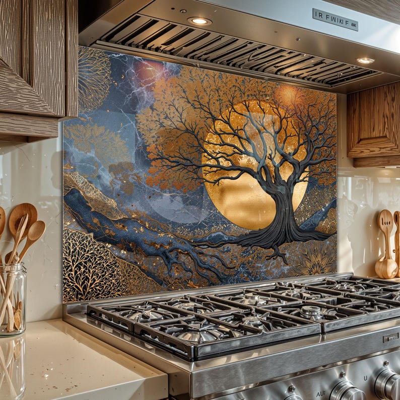 8K UV Printed Tempered Glass Kitchen Backsplash – Black Marble, Easy ...