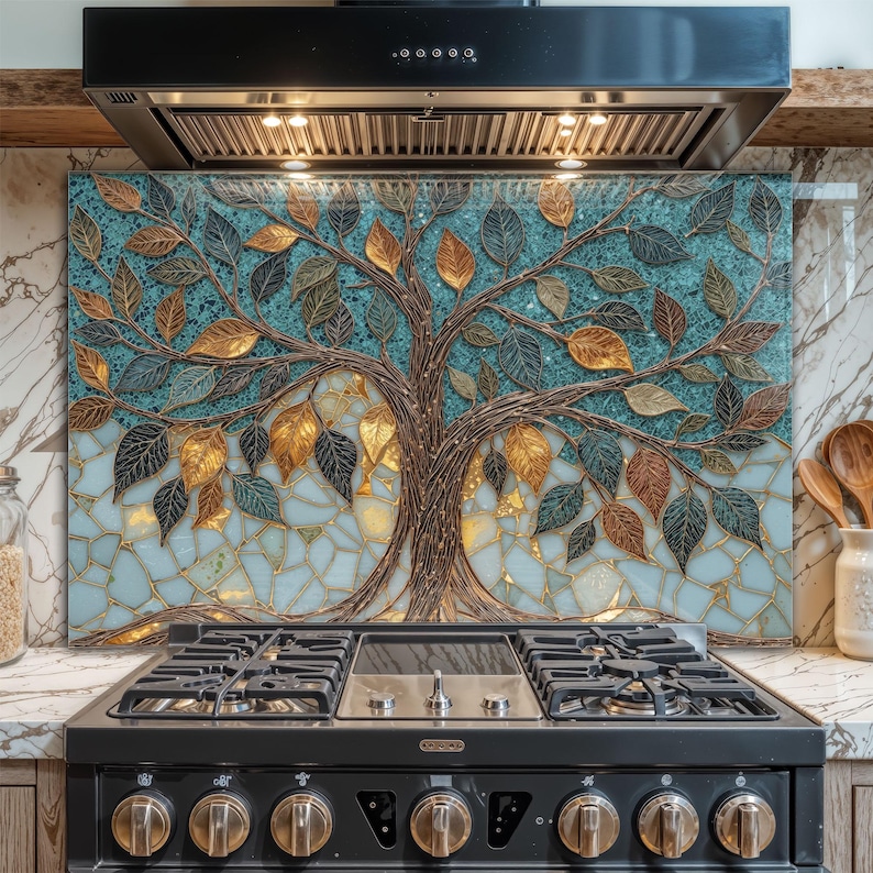 Tree of Life Tempered Glass Backsplash - 8K UV Print, Easy Clean - Etsy
