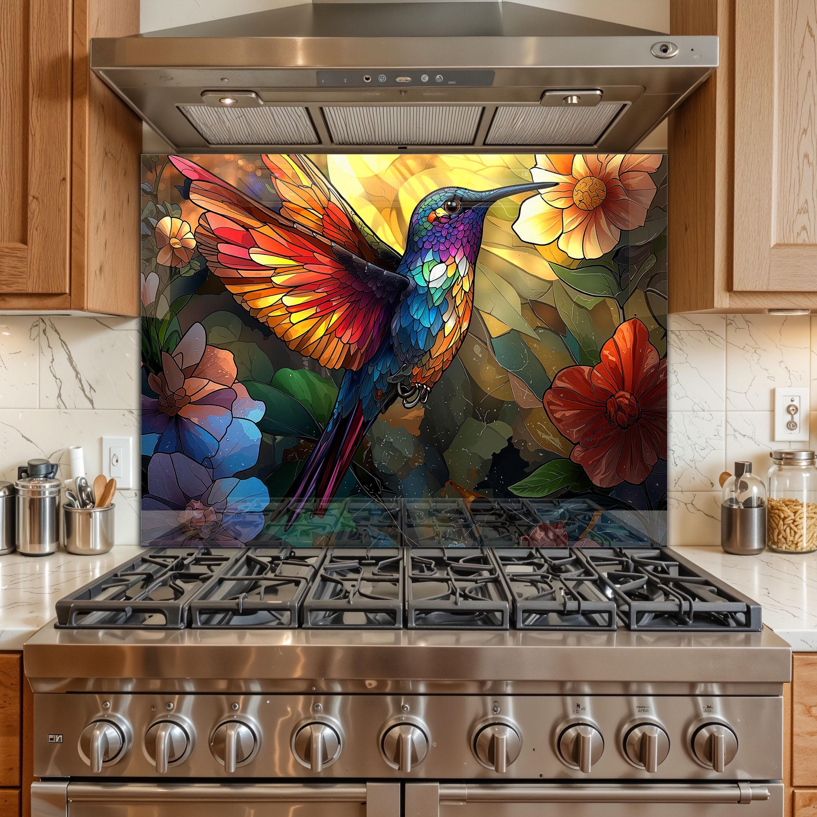 Hummingbird Stained Glass Tempered Glass Kitchen Backsplash - Etsy