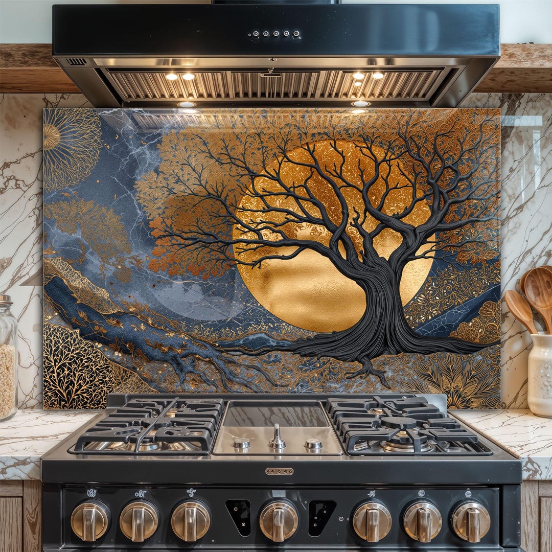 8K UV Printed Tempered Glass Kitchen Backsplash – Black Marble, Easy ...