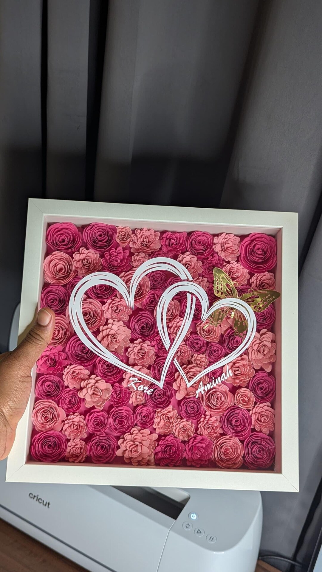 Entwined Hearts Floral Shadow Box. 25cm by 25cm. Paperflower, Paper ...