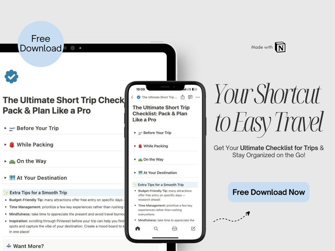 Free Travel Checklist & Packing Planner | Notion Template | Trip ...