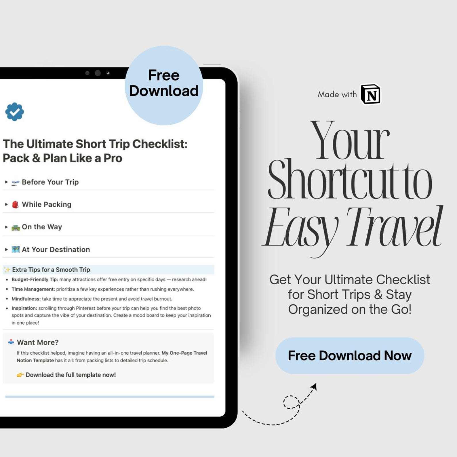 Free Travel Checklist & Packing Planner | Notion Template | Trip ...