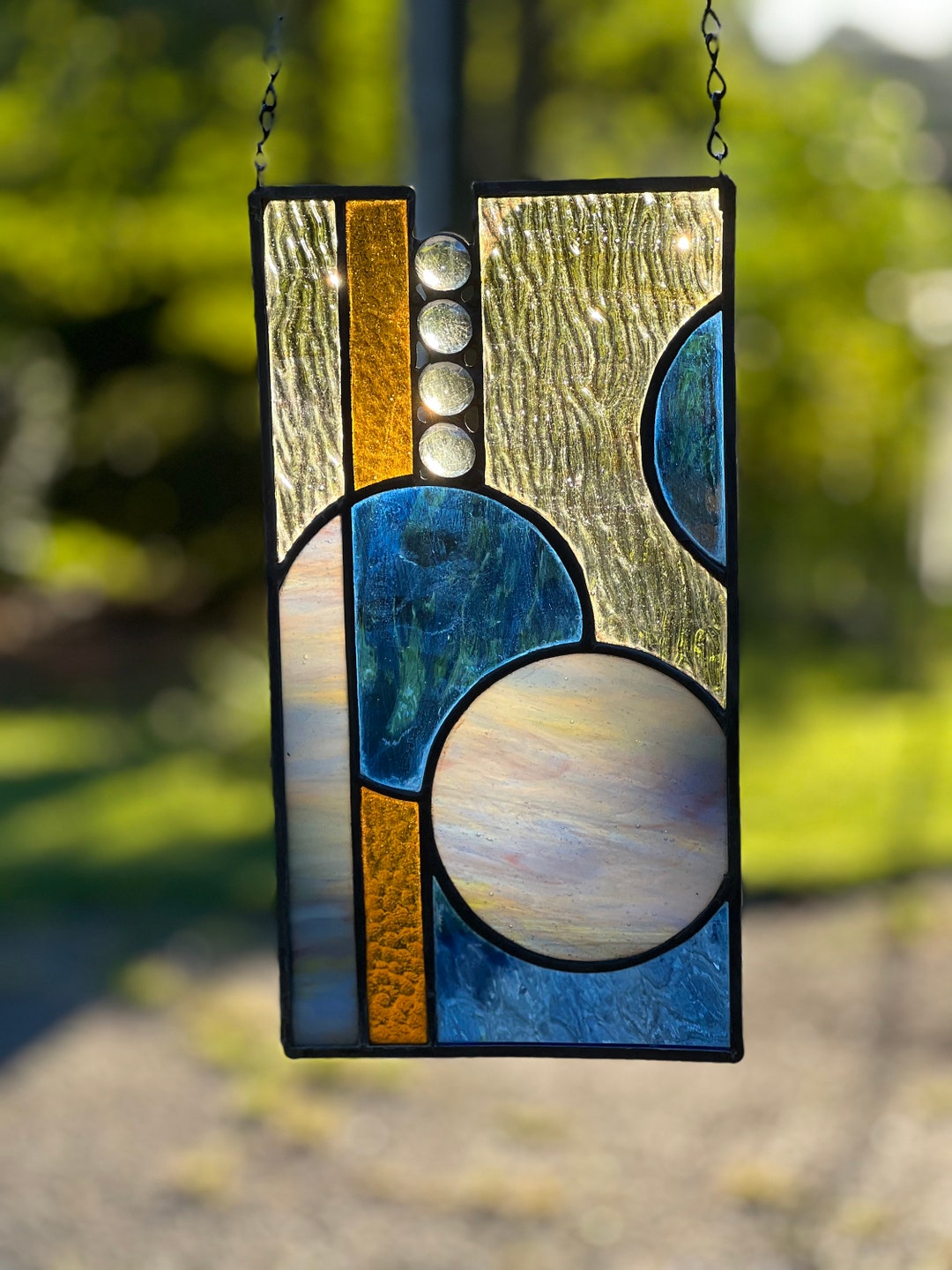 Geometric Abstract Stained Glass Window Hanging - Etsy