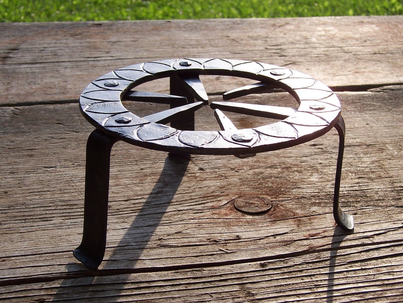 Colonial Ironwork Trivet With Flower Chisel Decoration - Etsy