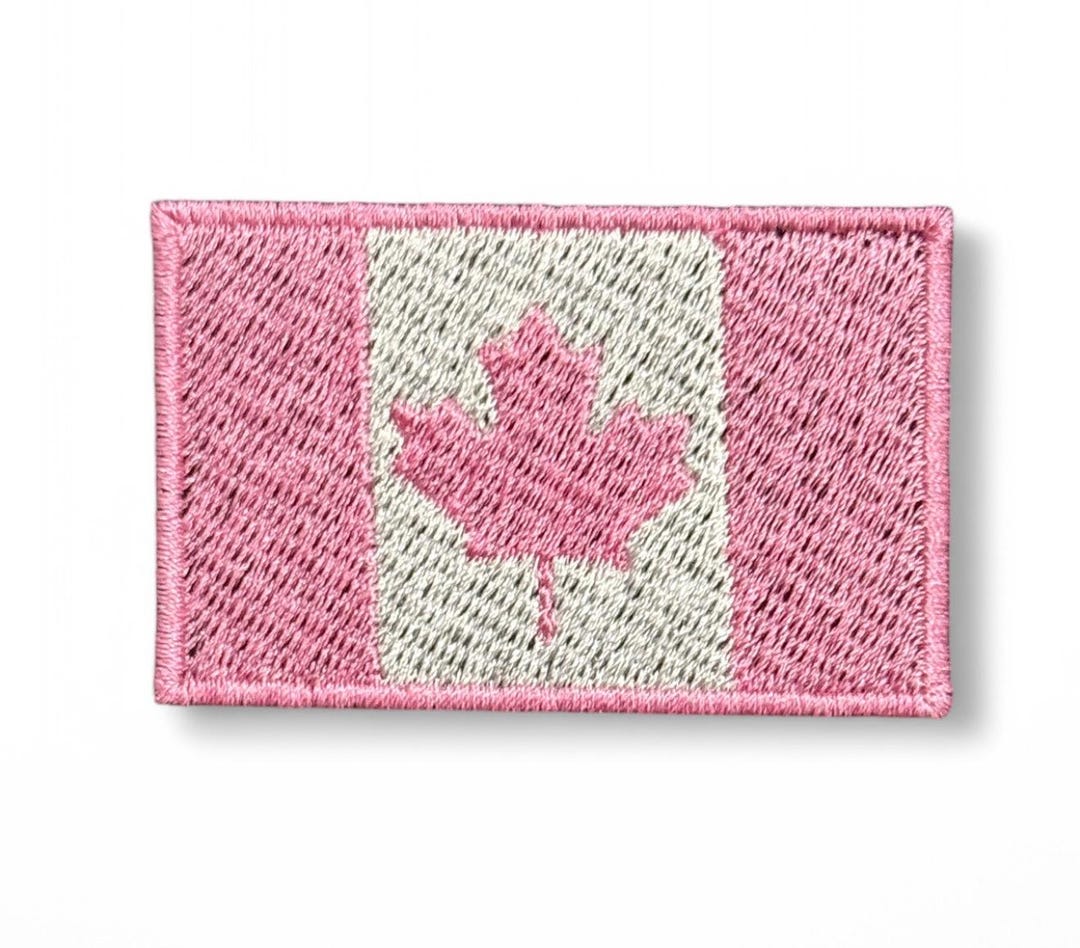 Pink Canada Flag Embroidered Iron-on Patch | Unique Maple Leaf Applique ...