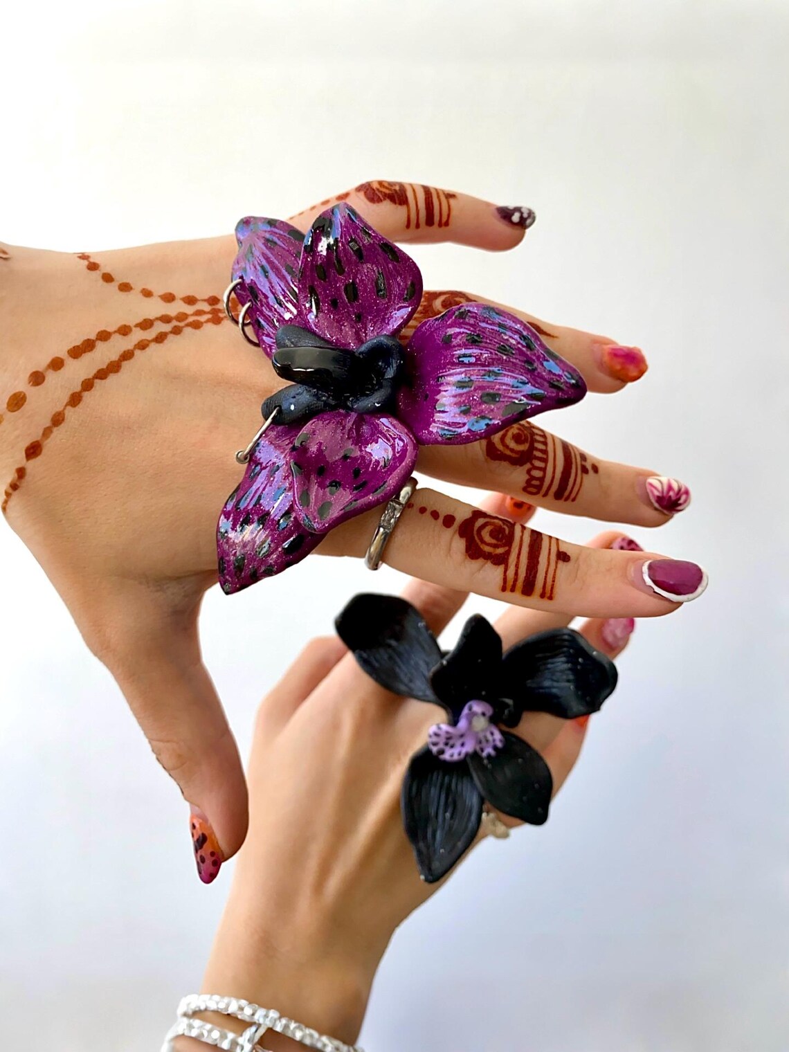 Handmade Polymer Clay Orchid Ring – Bold Floral Statement Ring, Custom ...