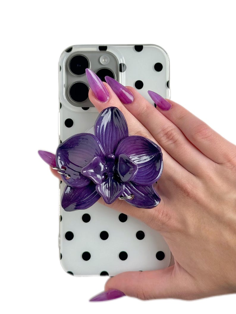 Deep Purple Orchid Phone Grip | Magnetic Phone Stand | Polymer Clay ...