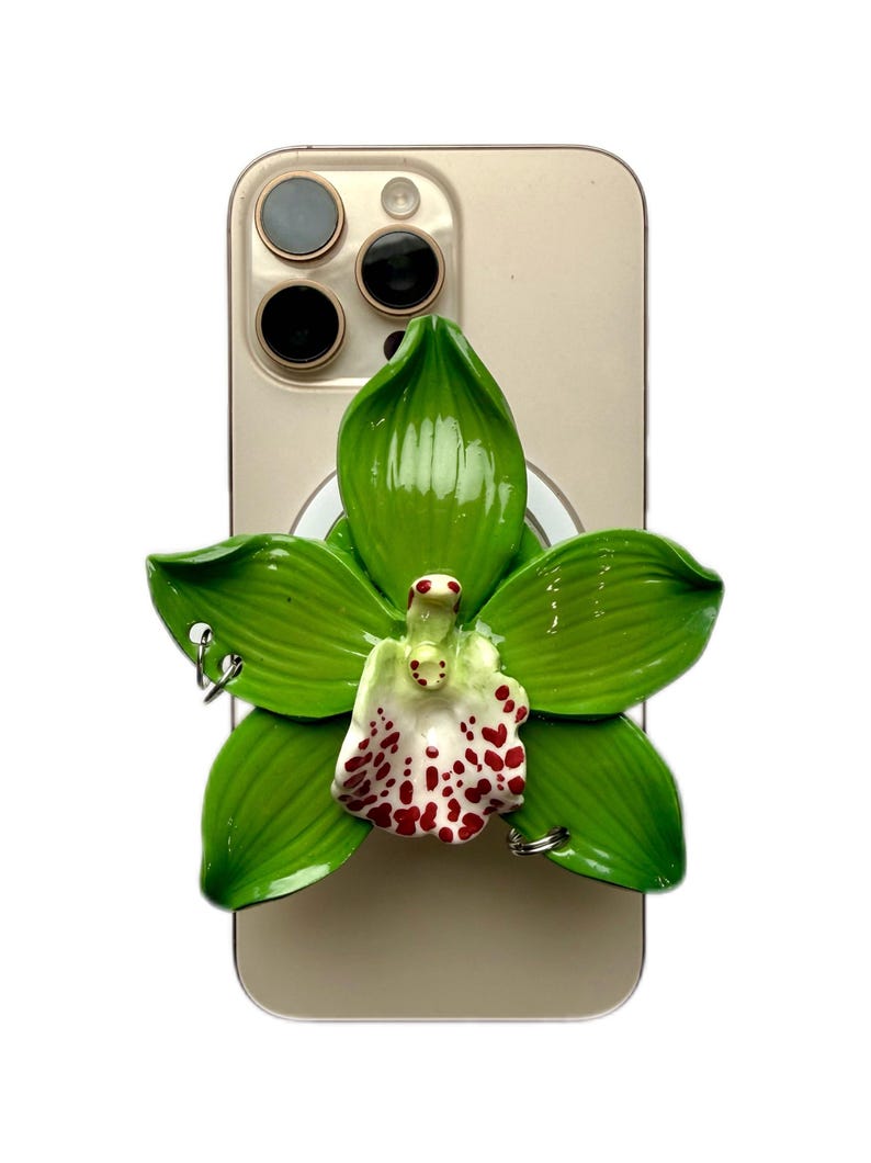 Green Orchid Phone Grip | Magnetic Phone Stand | Polymer Clay Flower ...