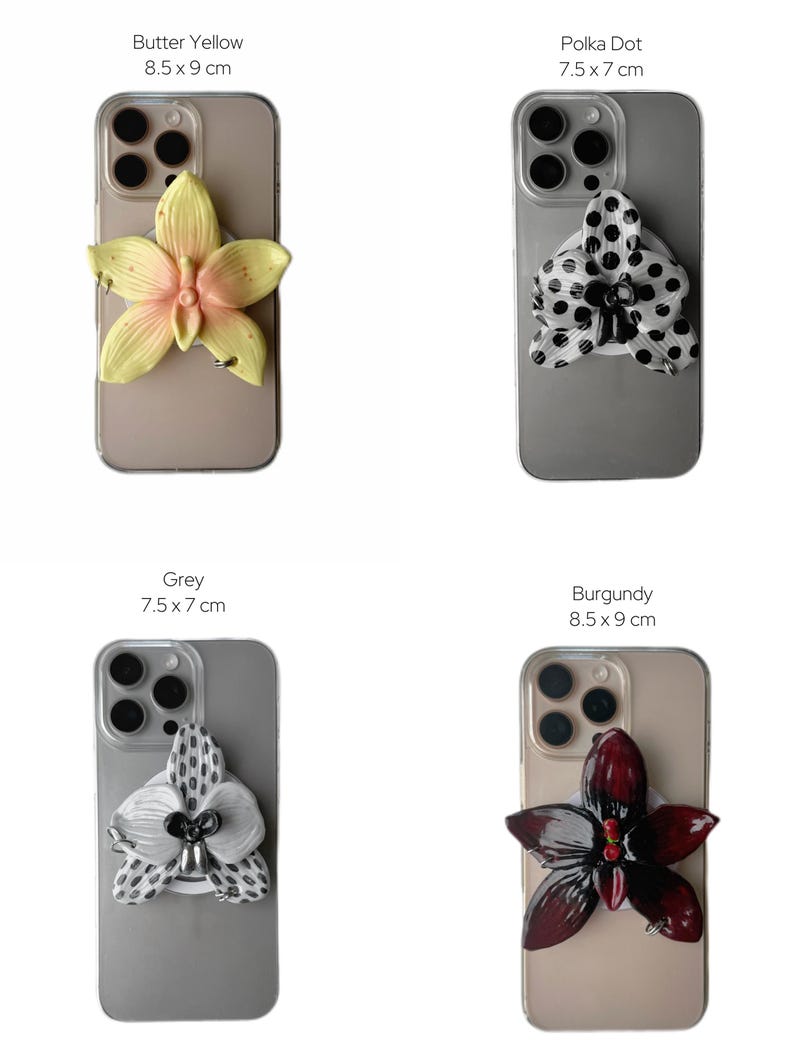 Burgundy Orchid Phone Grip | Magnetic Phone Stand | Polymer Clay Flower ...
