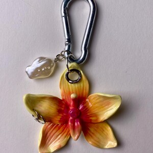 Handmade Orchid Bag Charm – Polymer Clay Flower Keychain With Piercing ...