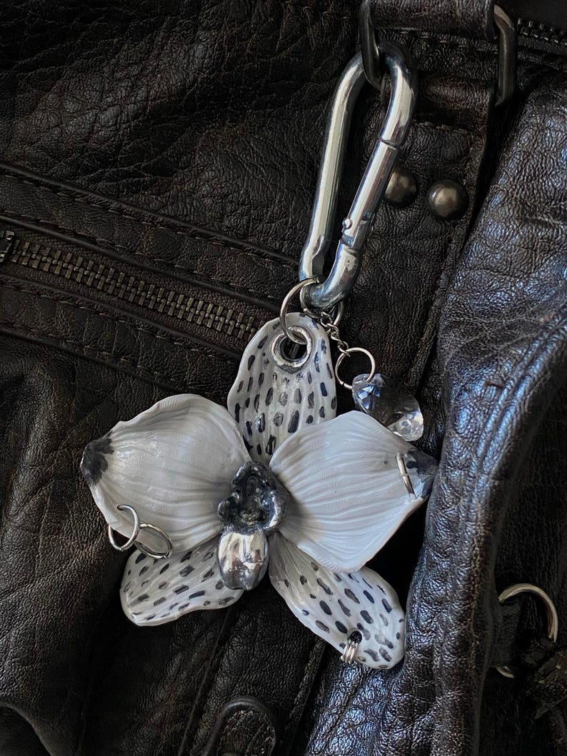 Handmade Orchid Bag Charm – Polymer Clay Flower Keychain With Piercing ...