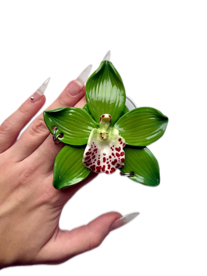 Green Orchid Phone Grip | Magnetic Phone Stand | Polymer Clay Flower ...
