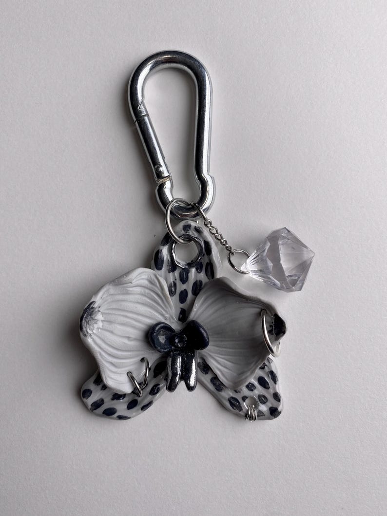 Handmade Orchid Bag Charm – Polymer Clay Flower Keychain With Piercing ...