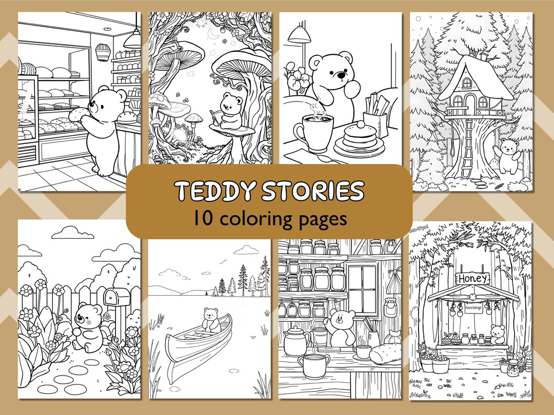 10 Teddy Stories Coloring Pages, for Relaxation and Meditation, for ...
