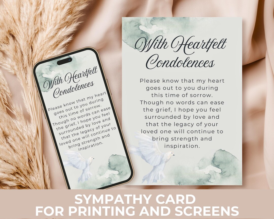Sympathy Card for Printing and Screens, Canva Edit Template Included ...