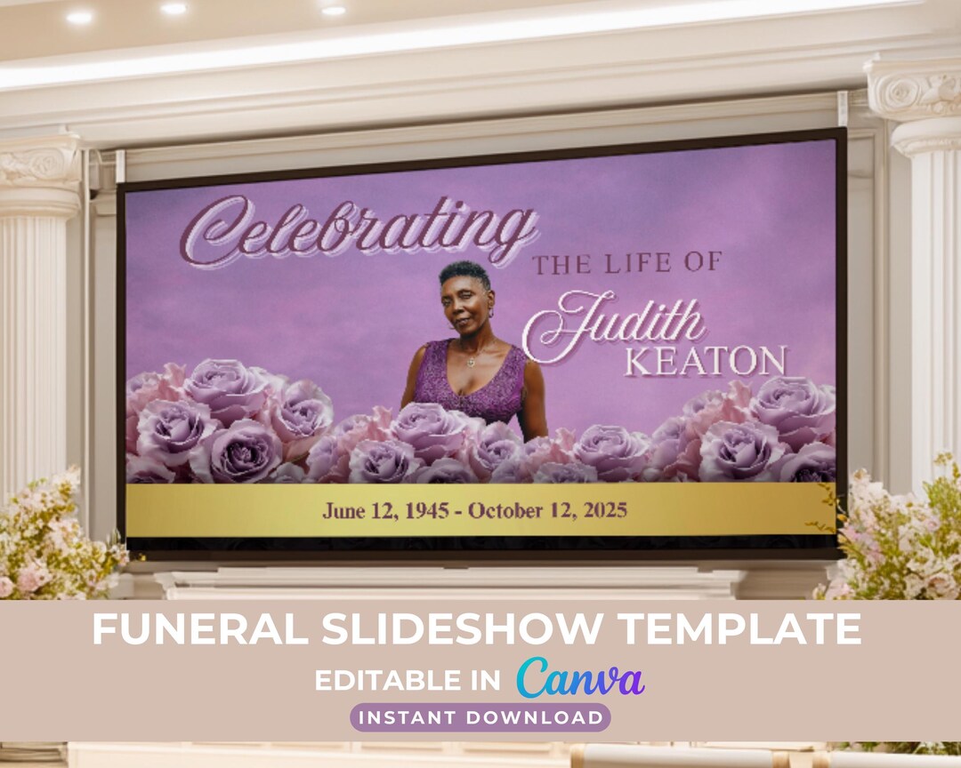 Funeral Slideshow Template: Editable Memorial Tribute With Purple Roses ...