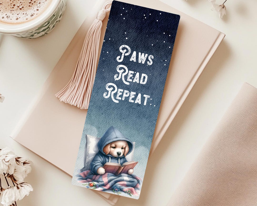 Paws Read Repeat Dog Bookmark PNG | Cute Printable Bookmark | Animal ...