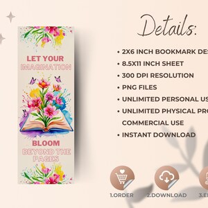 Floral Printable Bookmark PNG | Gift for Book Lover | Cute DIY ...