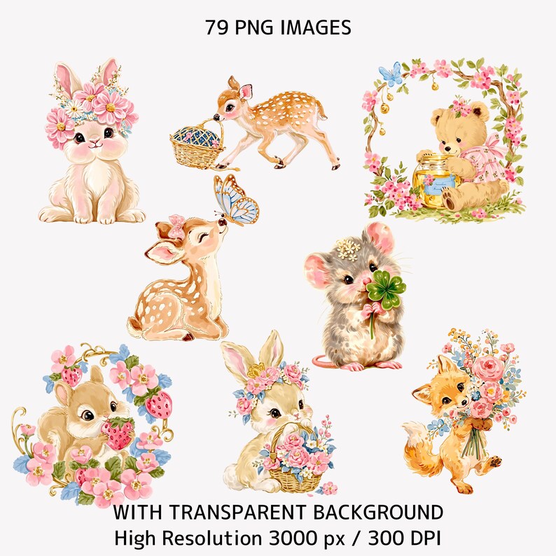 Whimsy Spring Animals Clipart Bundle - Etsy 日本