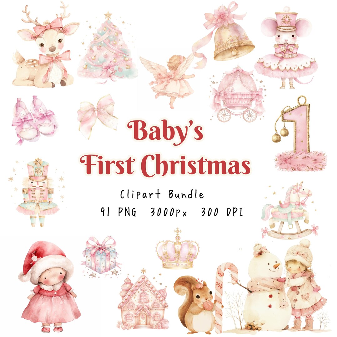 Baby Girl First Christmas Clipart Set – 91 Watercolor PNG Images - Etsy