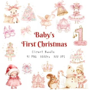 Baby Girl First Christmas Clipart Set – 91 Watercolor PNG Images - Etsy