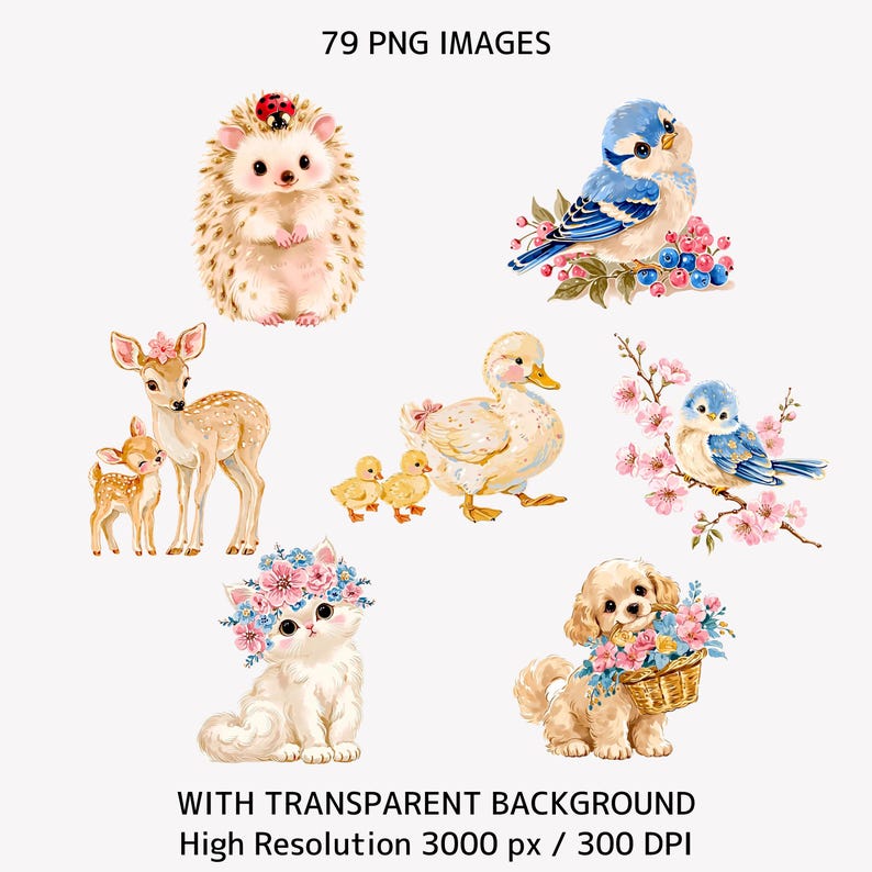 Whimsy Spring Animals Clipart Bundle - Etsy 日本