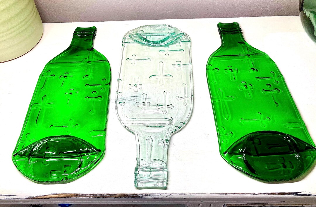 Melted Glass Bottles - Small Crosses Design - Serving Dish/cheese ...