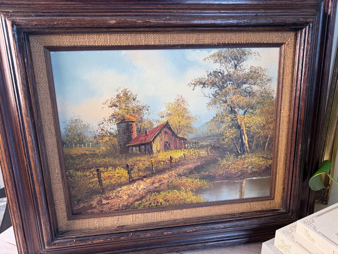 Vintage Oil Painting Rustic Barn Landscape Framed 20x24 Original Farm ...