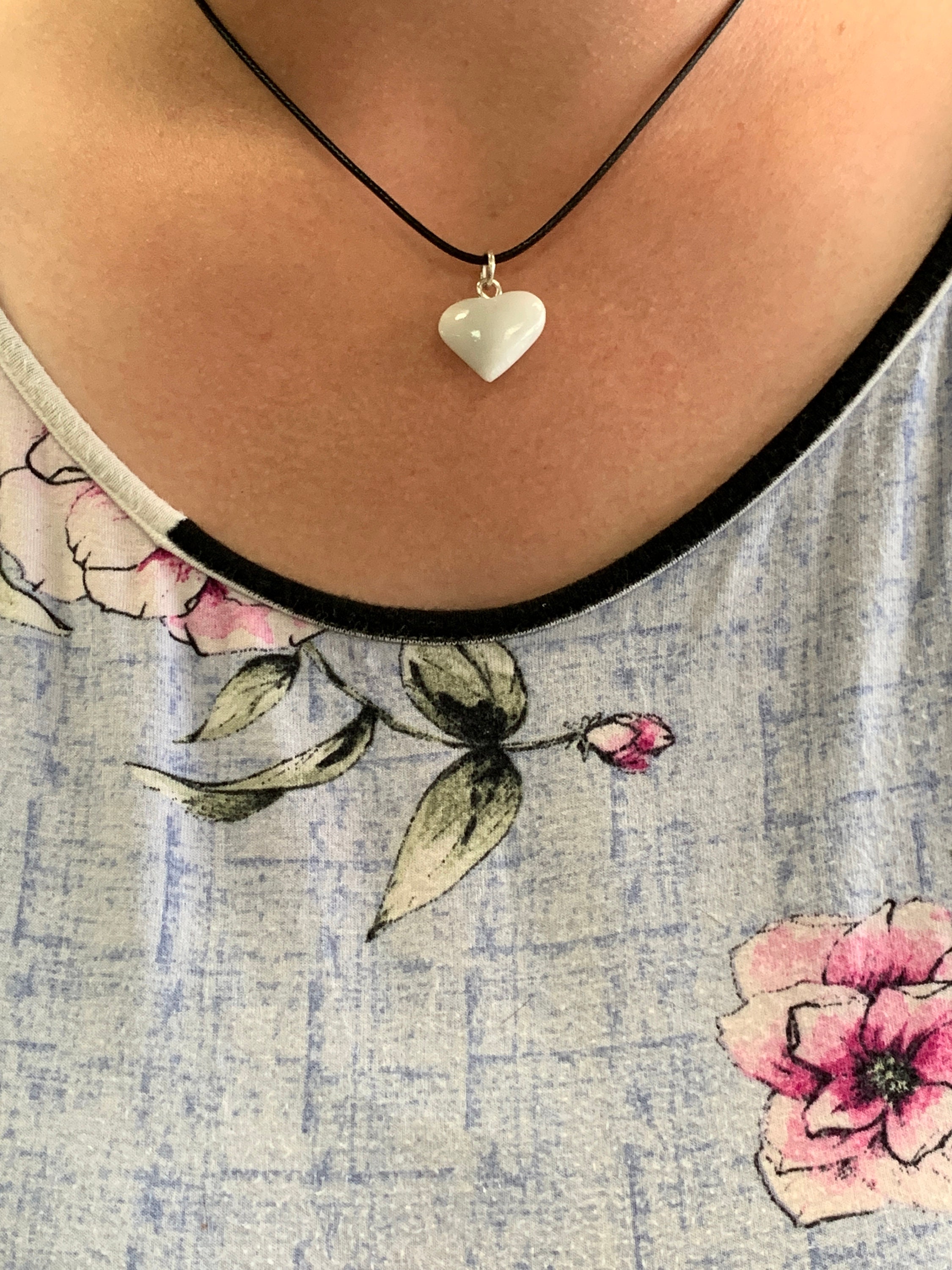 Beautiful Gift, White Stone Heart Necklace, Italian Marble Necklace ...