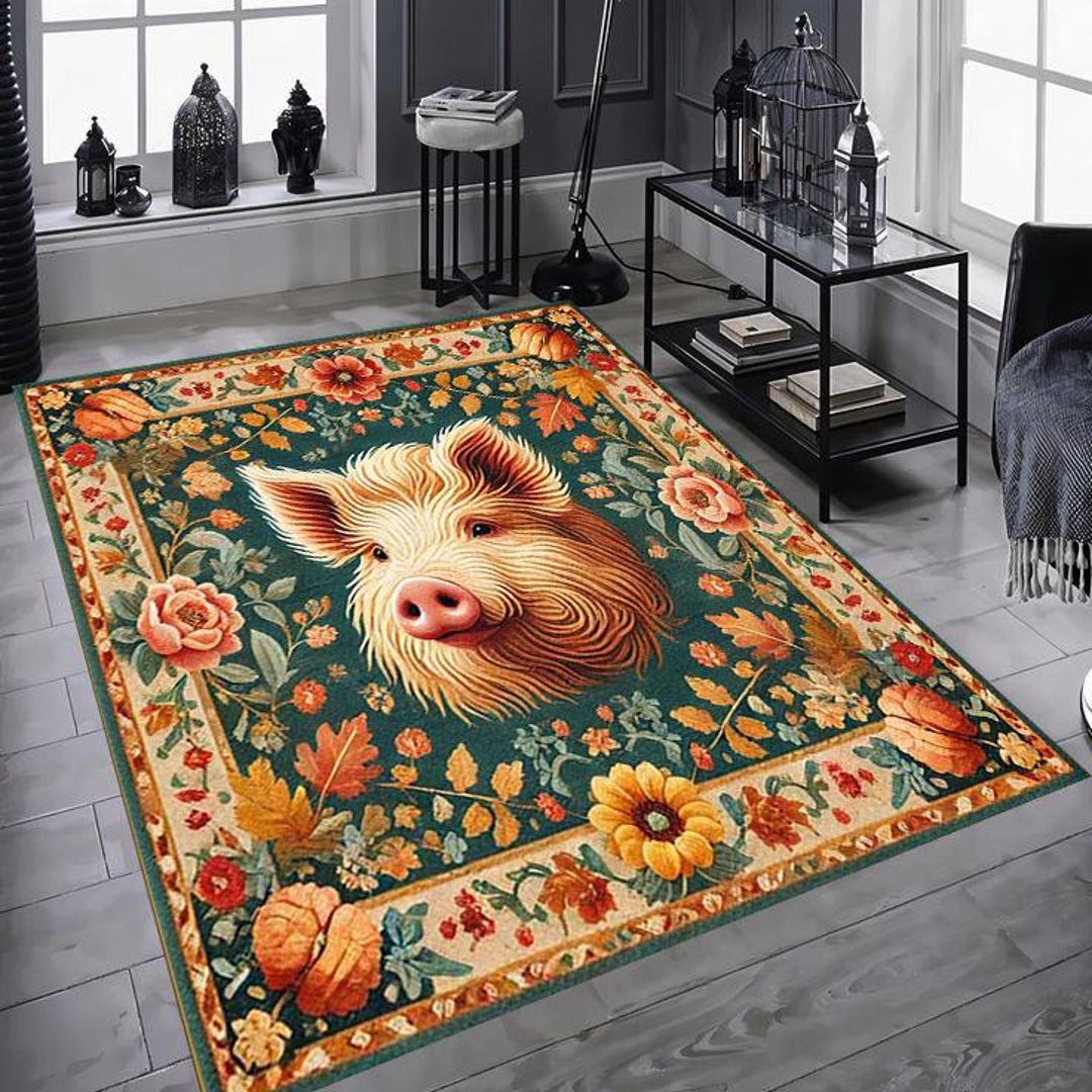 Pig Pattern Rug,animal Rug, Old Animal Rug,vintage Rug, Washable Rug ...