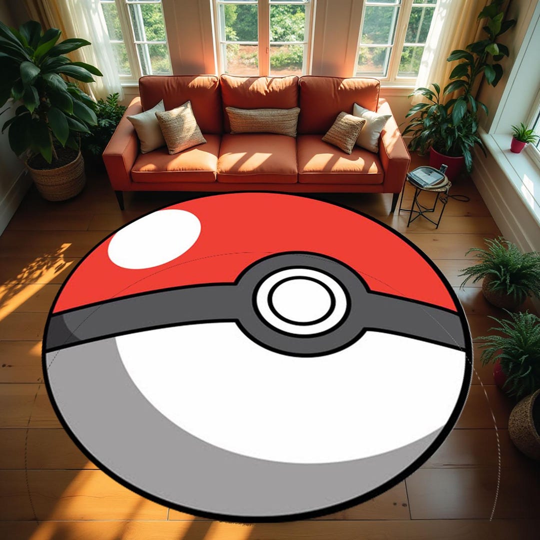 Pokeball Rug, Poke Ball Round Rug, Anime Pokeball Decor, Pokeball ...