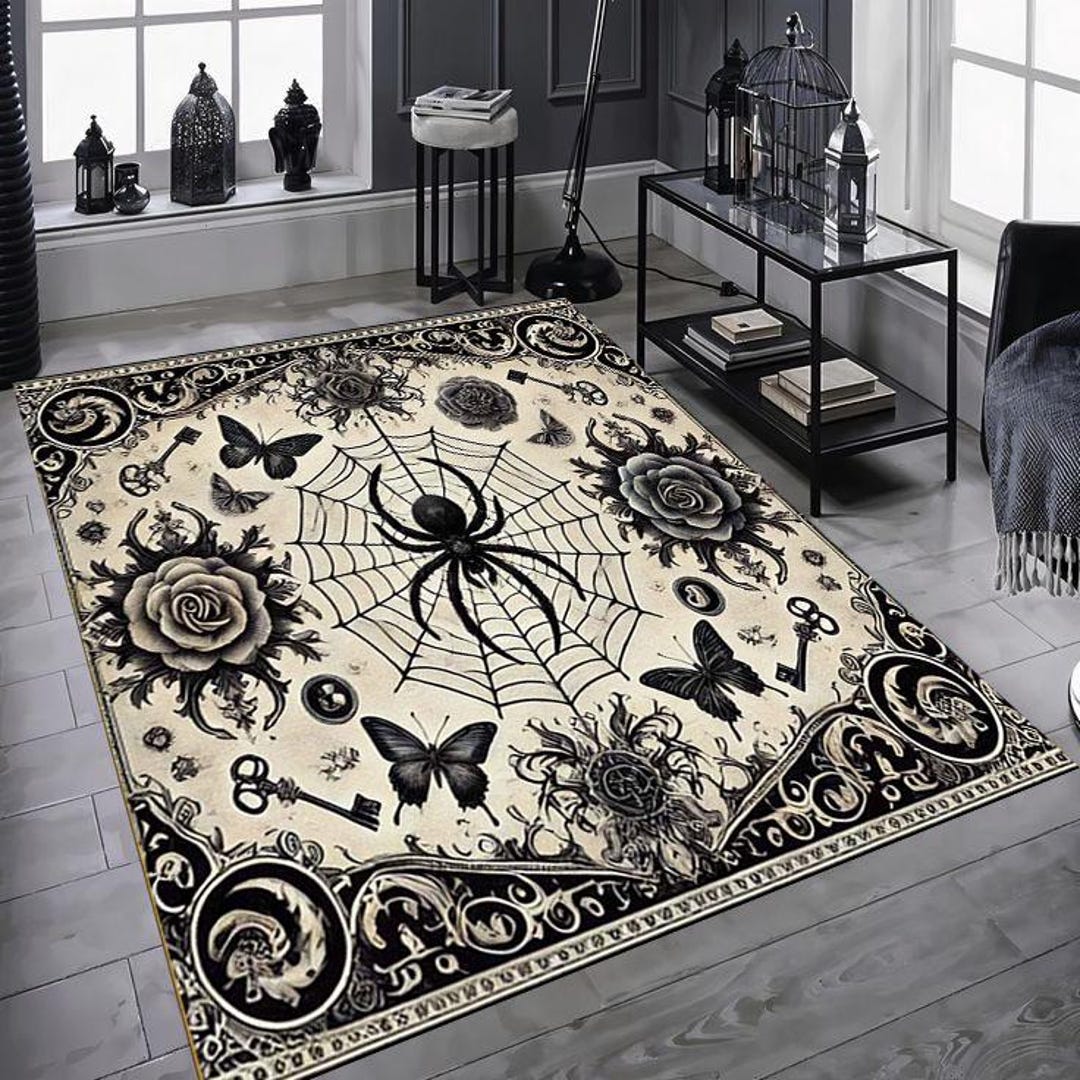 Black Gothic Rug for Dark Academia Decor, Spider Rug, Washable Living ...