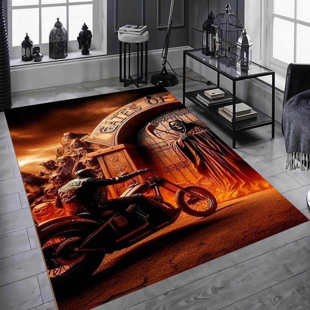 Motorcycle Gang Rug, Harley Davidson Pattern Rug Artwork Rug, Luxury ...