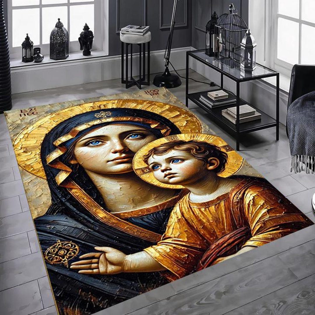 Jesus Mary Rug, Jesus Area Rug, Jesus Floor Decor, Holy Mother Mary Rug ...