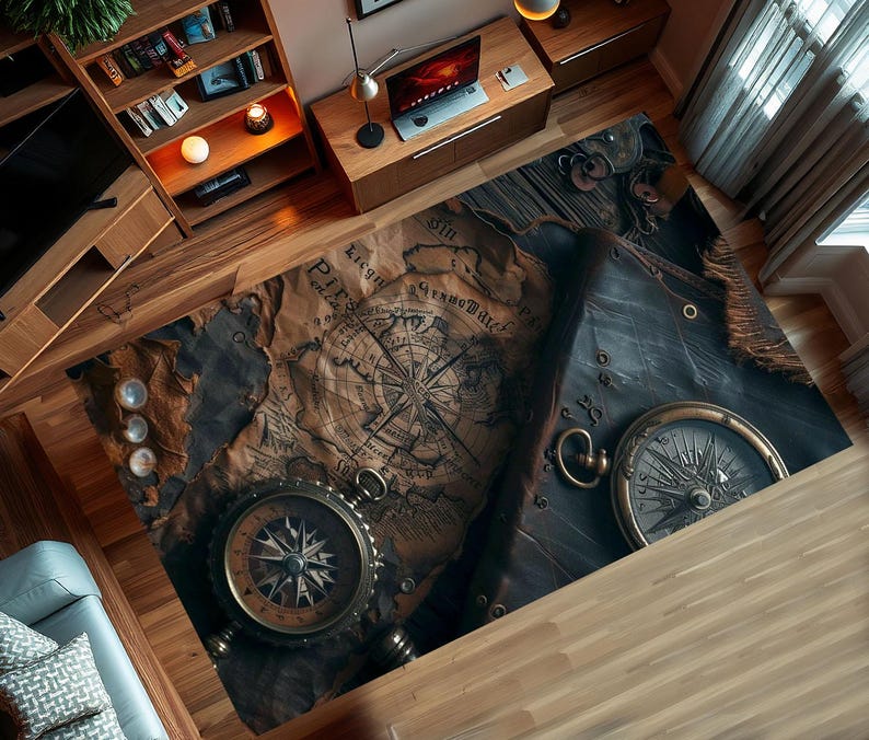 Nautical, Map, Compass and World Map, World Map, Nautical Rug, Compass ...