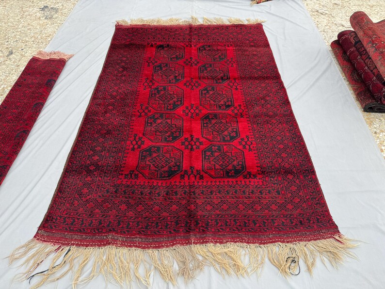 6x8ft Afghan Hand Knotted Antique Wool Filpai Rug/ Tribal Rustic Decor ...