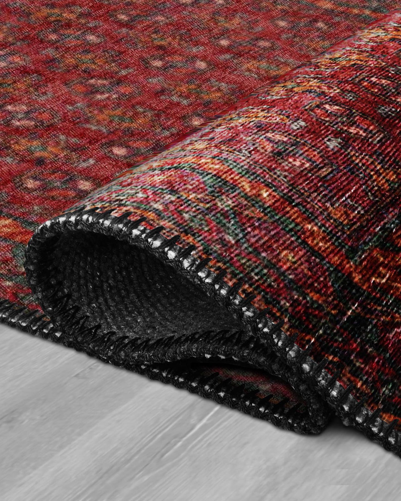 Vintage Turkish Style Red Rug, Traditional Design, Non-slip, Machine ...