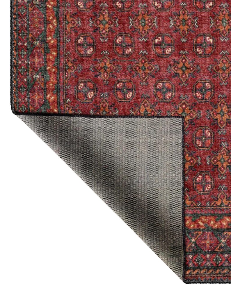 Vintage Turkish Style Red Rug, Traditional Design, Non-slip, Machine ...