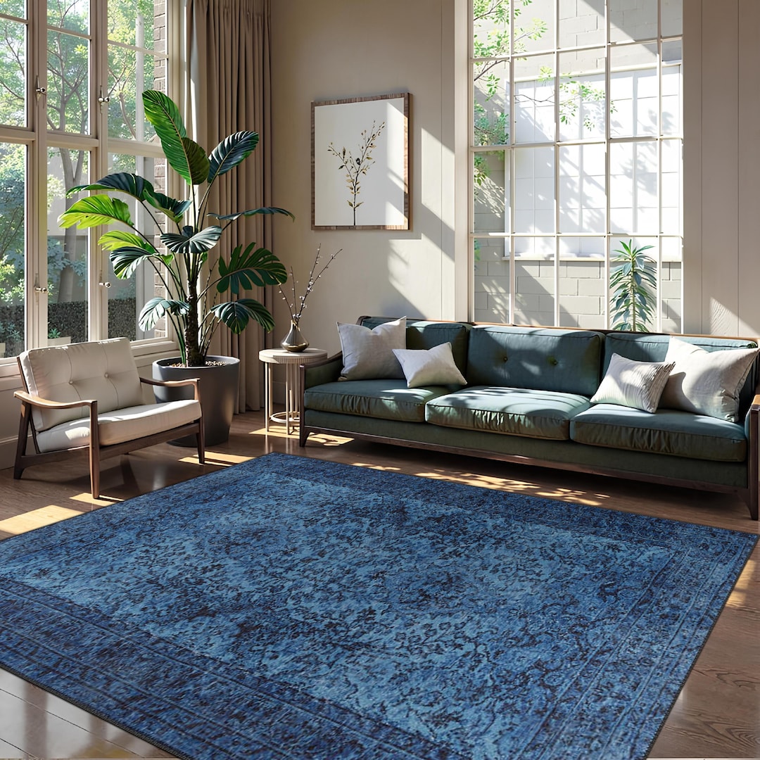Royal Blue Turkish Style Area Rug, Non Slip Washable Rug - Etsy