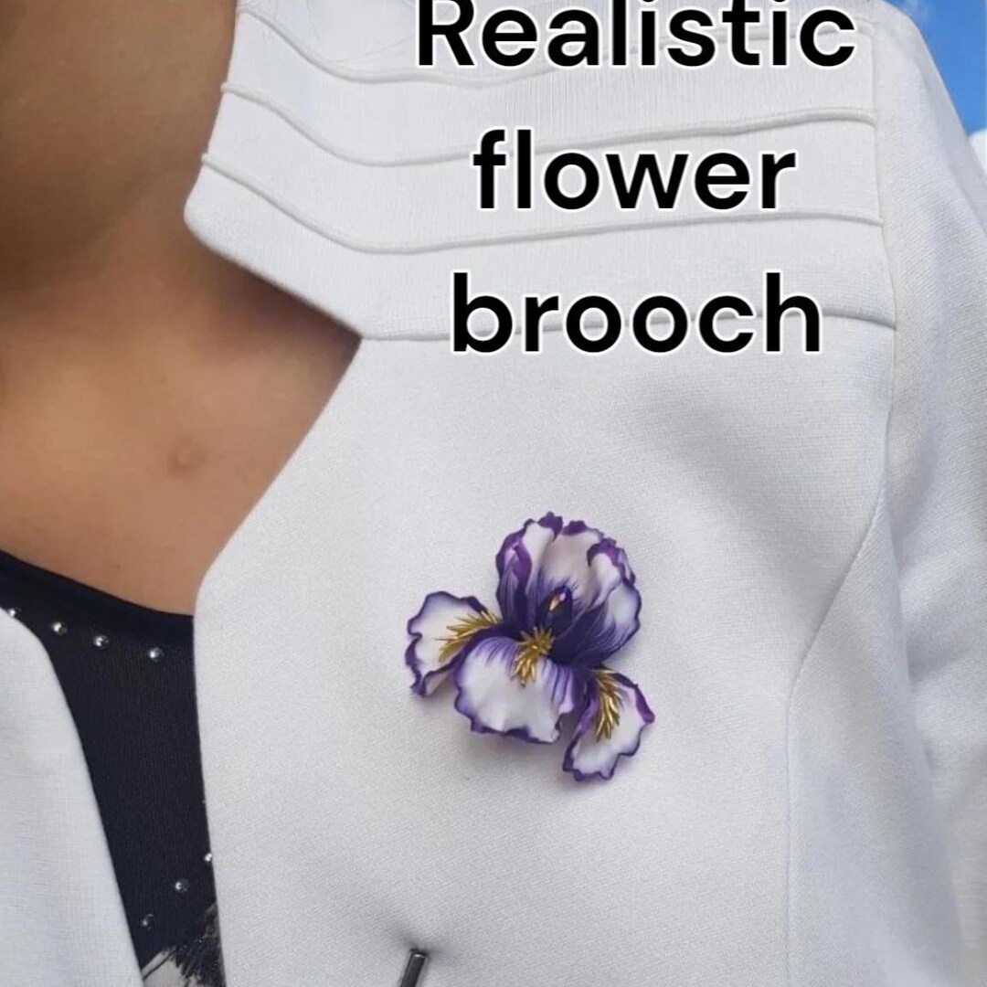 Handmade Polymer Clay Iris Brooch: Realistic Floral Pin - Etsy