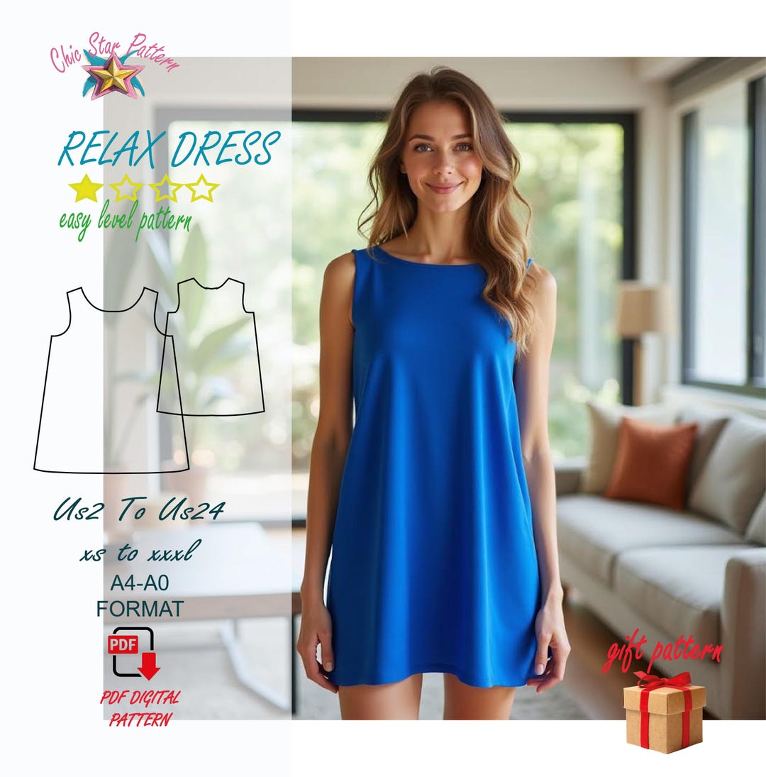 Short Sleeve Simple Dress Sewing Pattern ,basic Dress for Women,easy T ...